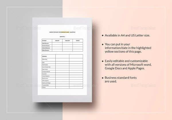 Income Statement Template - 23+ Free Word, Excel, PDF Format Download
