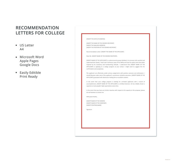 16+ College Recommendation Letters - DOC, PDF