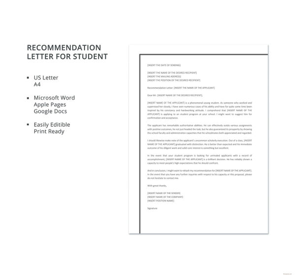 21+ Letter of Recommendation for Student - PDF, DOC