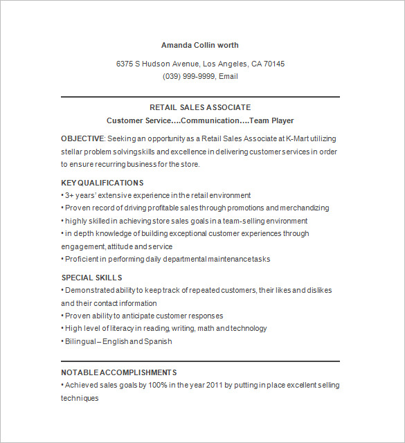 9+ Retail Resume Templates - DOC, PDF