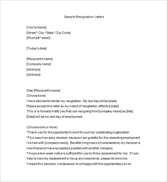 Notice Of Resignation 9 Free Word Excel Pdf Format Download