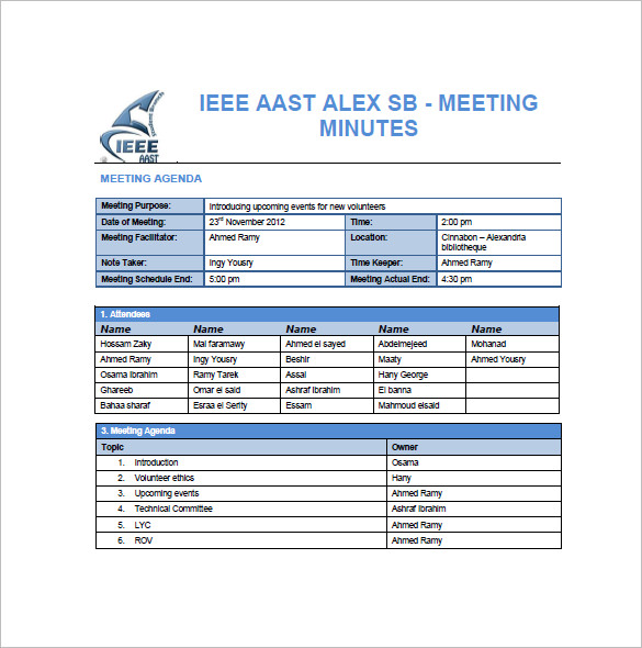Project Meeting Minutes Template - 12+ Sample Word, Apple Pages, Google ...