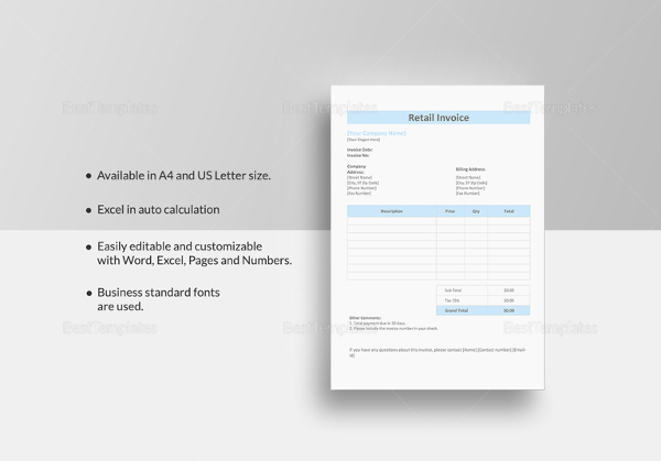Retail Invoice Template - 11+ Word, Excel, PDF Format Download!