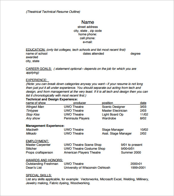 12 Resume Outline Templates Samples DOC PDF