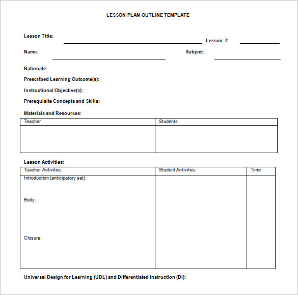 Lesson Plan Outline Template 10 Free Free Word PDF Format Download 