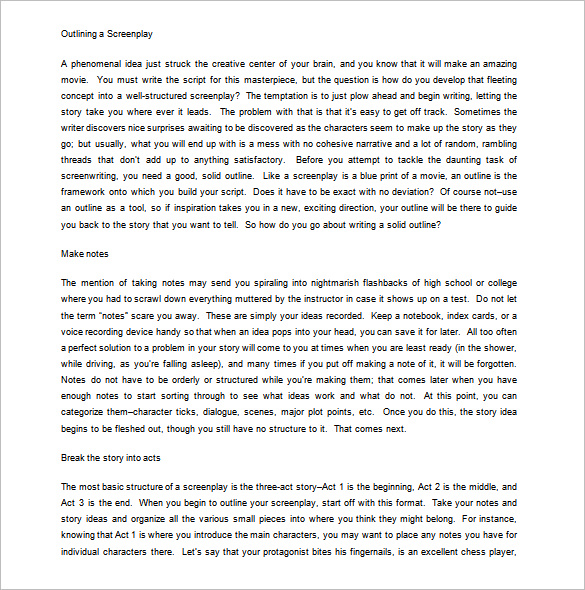 7+ Screenplay Outline Templates - DOC, Excel, PDF