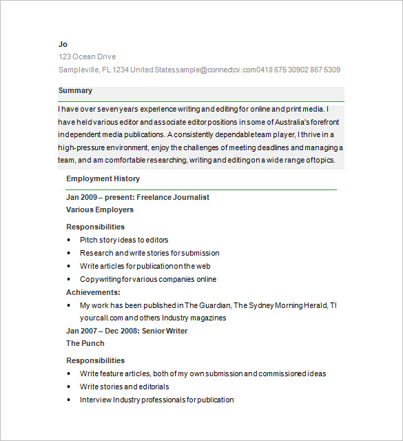 23+ Writer Resume Templates - DOC, PDF