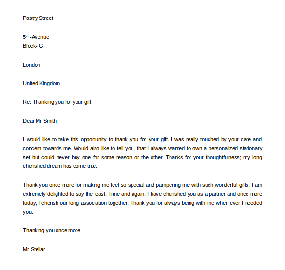 Example Gift Thank You Letter Onvacationswall