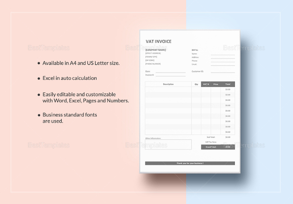 Invoice Template with Value Added Tax - 15+ Free Word, Excel, PDF ...