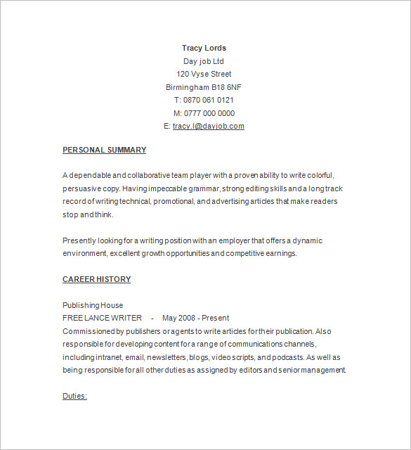 23+ Writer Resume Templates - DOC, PDF