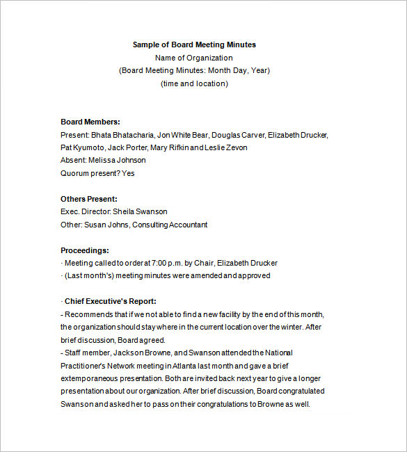 15 Board Meeting Minutes Templates Google Docs PDF Apple Pages