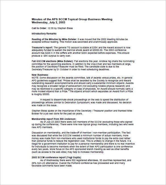 Business Meeting Minutes Template 12 Free Sample Example Format 