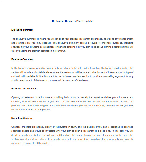 Restaurant Business Plan Template - 21+ Word, Excel, PDF, Google Docs ...