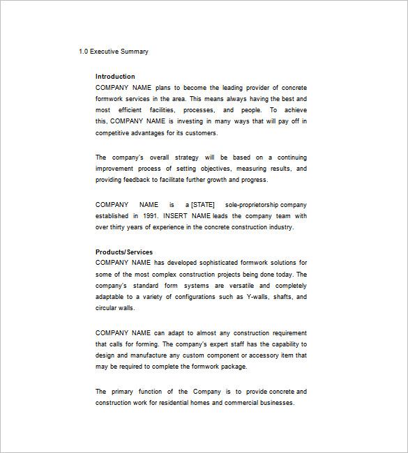 Construction Company Business Plan