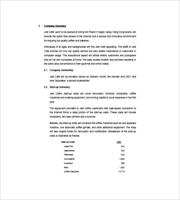 Cafe Business Plan Template 18 Free Sample Example Format Download
