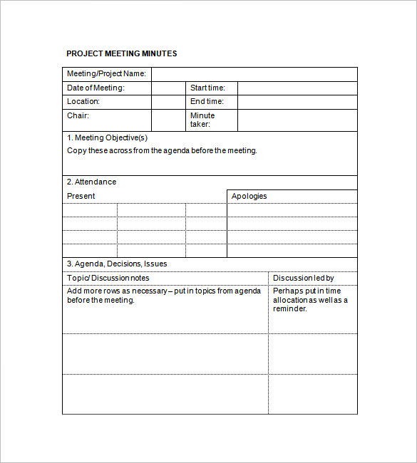 Project Meeting Minutes Template Word Best Template Ideas