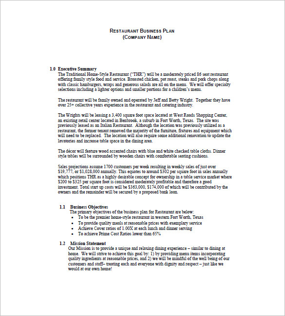 Restaurant Business Plan Template - 21+ Word, Excel, PDF, Google Docs ...
