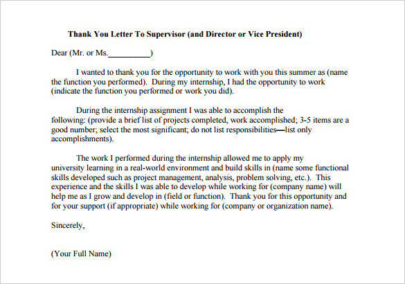 Internship Thank You Letter – 13+ Free Word, Excel, PDF Format Download!