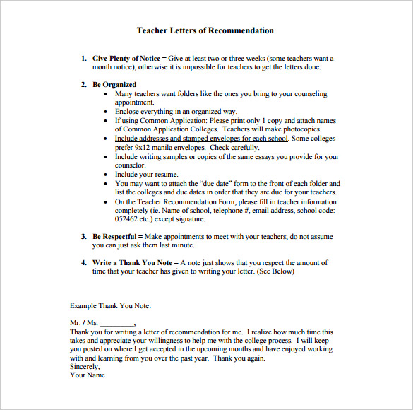 Thank You Letter For Recommendation – 9+ Free Word, Excel, PDF Format ...