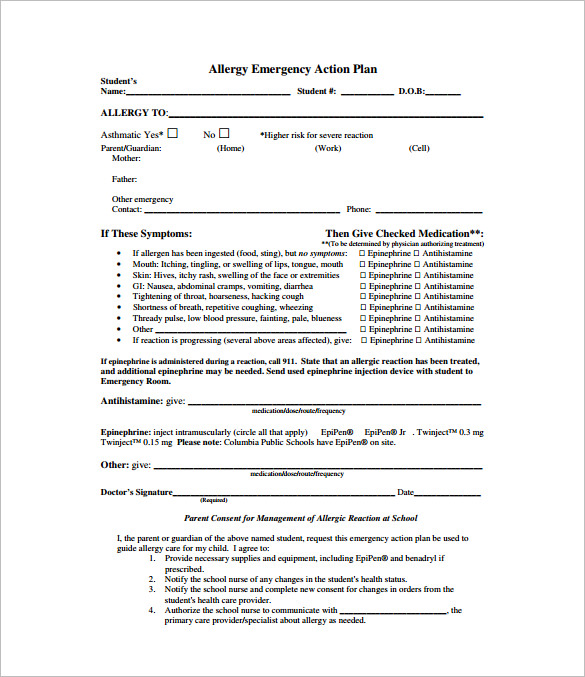 Allergy Action Plan Template - 9+ Free Word, Excel, PDF Format Download