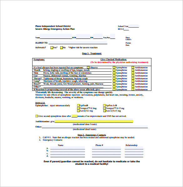 Allergy Action Plan Template - 9+ Free Word, Excel, PDF Format Download