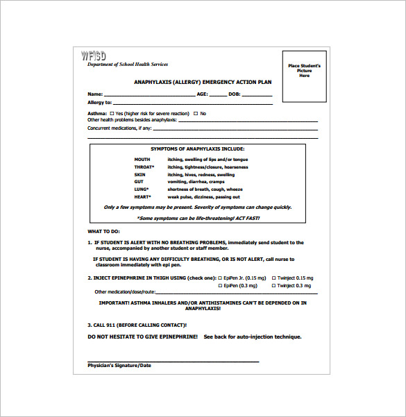 Allergy Action Plan Template - 9+ Free Word, Excel, PDF Format Download