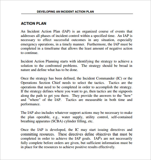 6 Incident Action Plan Templates DOC PDF