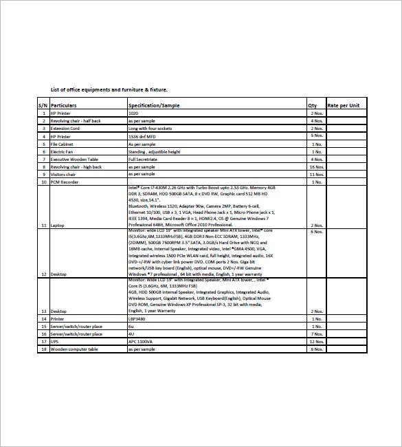 Equipment List Template - 10+ Free Word, Excel, PDF Format Download!