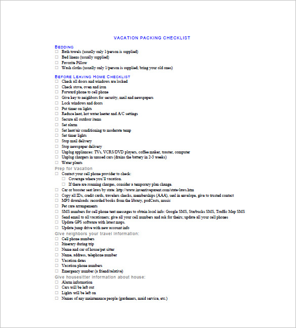 Packing List Template 10 Free Word Excel PDF Format Download 