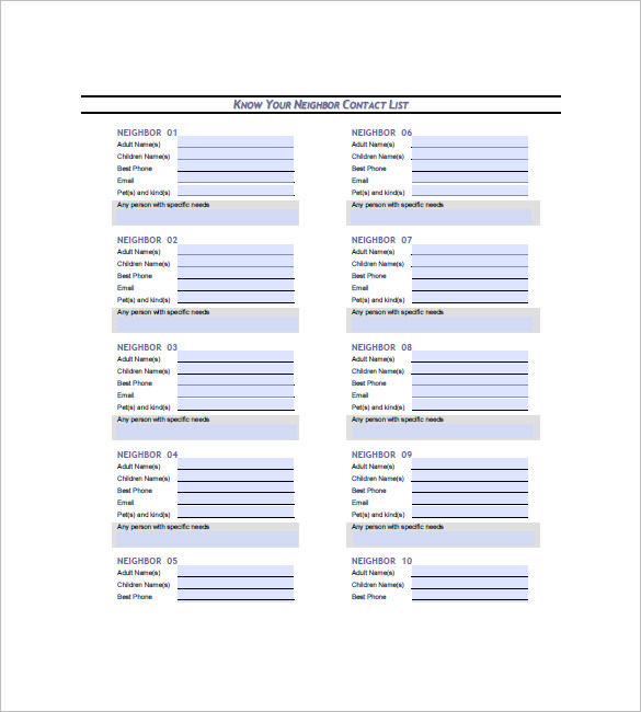 Contact List Templates 10 Free Printable Word Excel PDF Formats