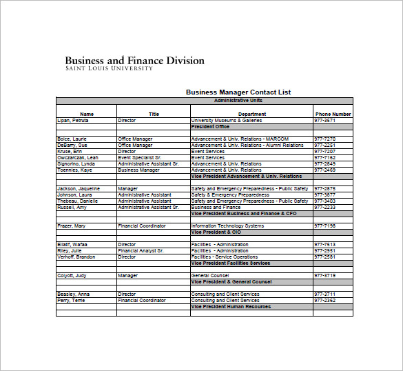 Contact List Templates 10 Free Printable Word Excel PDF Formats 