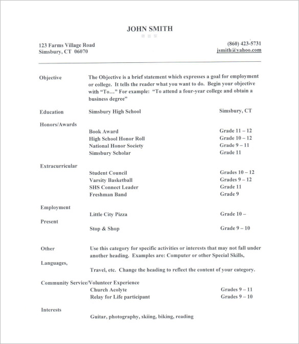 High School Resume Template - 9+ Free Word, Excel, PDF Format Download!