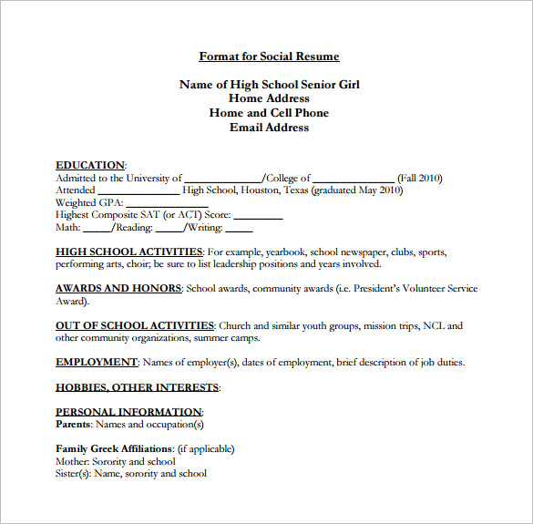 High School Resume Template 9 Free Word Excel PDF Format Download 