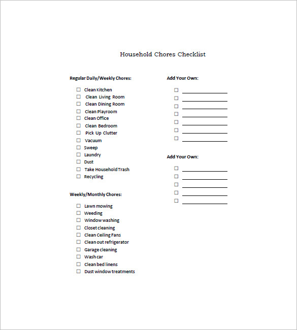 Chore List Template - 10+ Free Word, Excel, PDF Format Download
