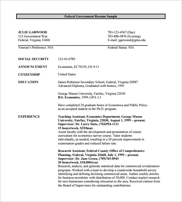 Federal Resume Template -13+ Free Word, Excel, PDF Format Download!