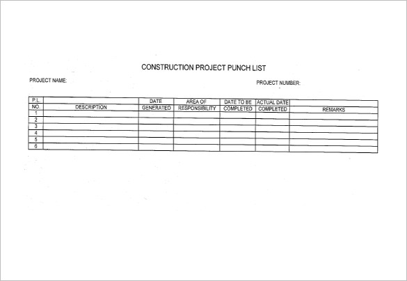 Punch List Template 7 Free Word Excel PDF Format Download