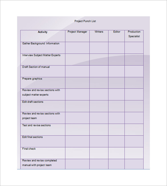 Punch List Template - 7+ Free Word, Excel, PDF Format Download