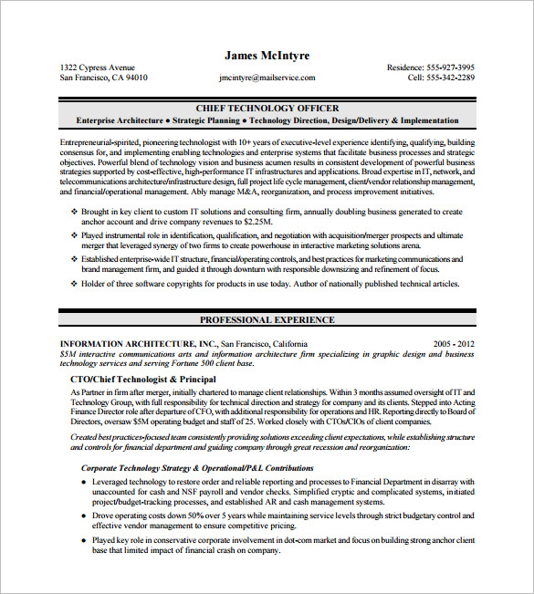 Executive Resume Template -16+ Word, Excel, PDF Format Download!