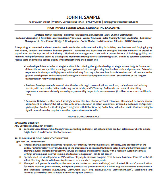 Executive Resume Template -16+ Word, Excel, PDF Format Download!