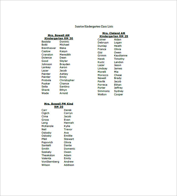 Class List Template - 17+ Word, Excel, PDF Format Download