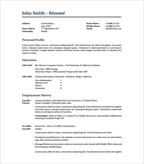 Latex Resume Template 7 Free Word Excel PDF Free Download 