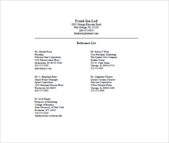 Reference List Templates 13 Free Word Excel PDF Formats Samples 