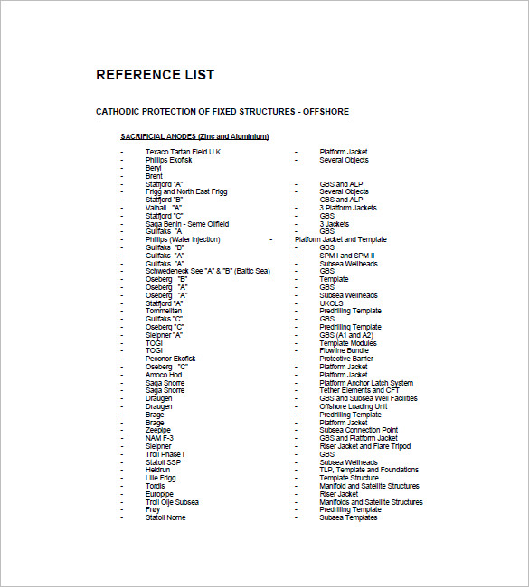 Reference List Templates 13 Free Word Excel PDF Formats Samples 