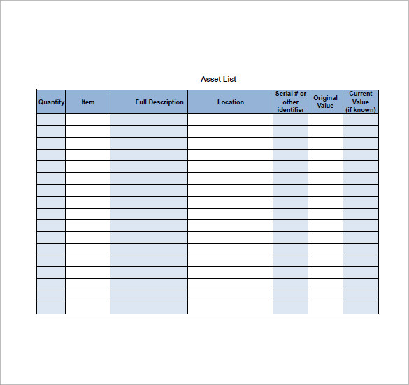 Asset List Template - 8+ Free Word, Excel, PDF Format Download