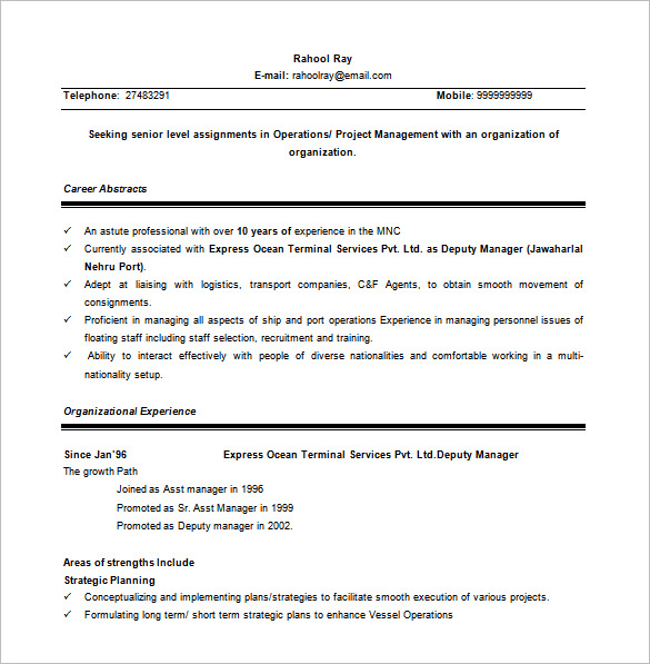Project Manager Resume Template - 10+ Free Word, Excel, PDF Format ...
