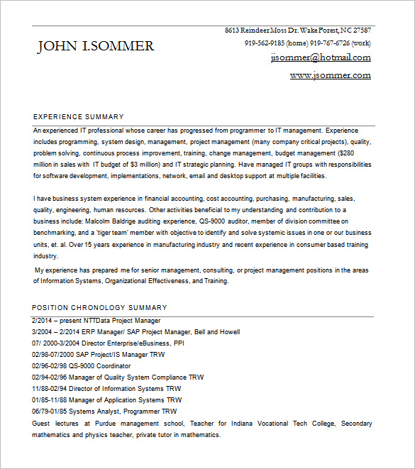 Project Manager Resume Template - 10+ Free Word, Excel, PDF Format ...