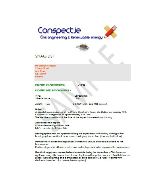 Snag List Template - 7+ Word, Excel, PDF Format Download