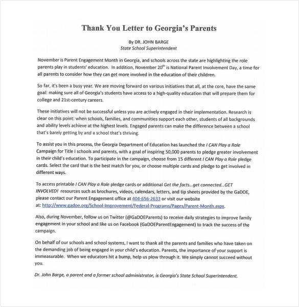 9+ Thank You Letter To Parents - PDF, DOC