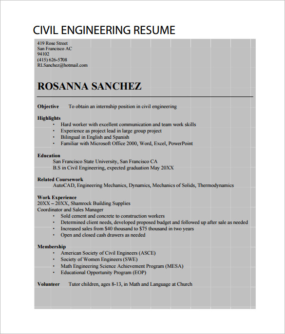 Free 9+ Civil Engineer Resume Templates, PDF, DOC