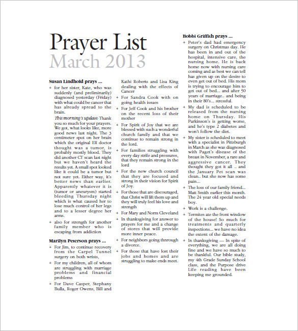 Church Prayer List Template Flyer Template
